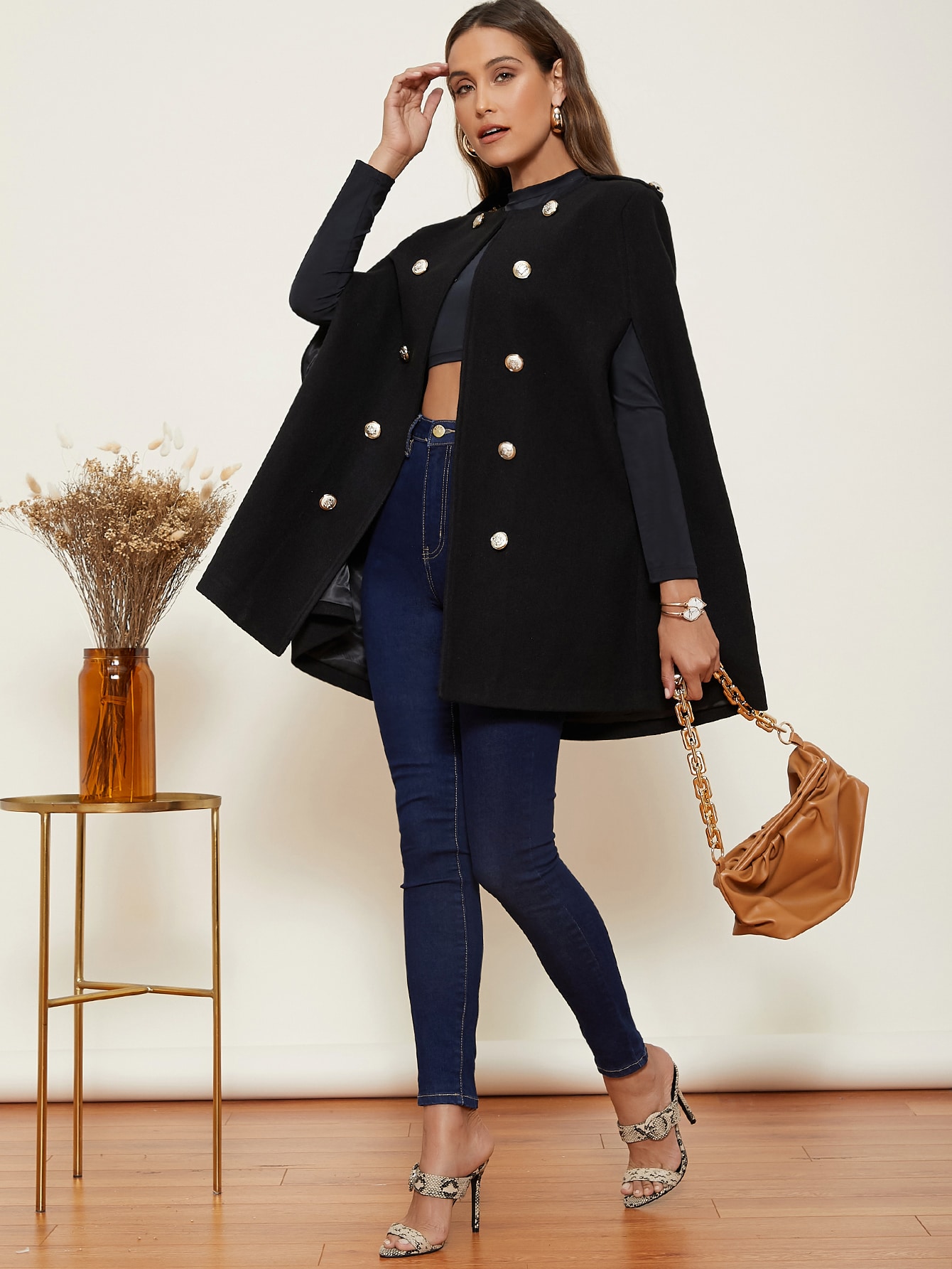 SHEIN Double Breasted Cape Coat | SHEIN UK