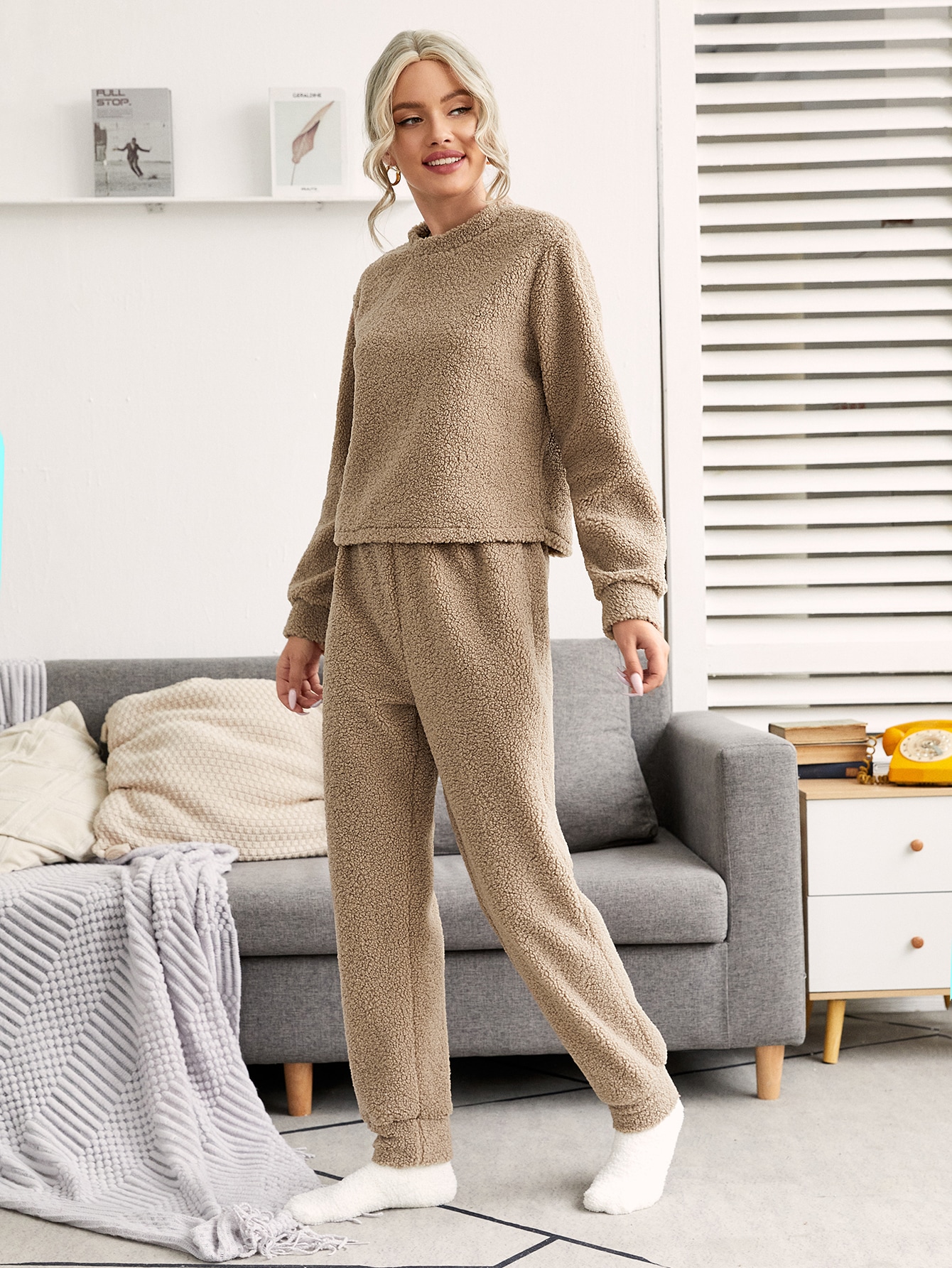 Mock Neck Teddy Lounge Set