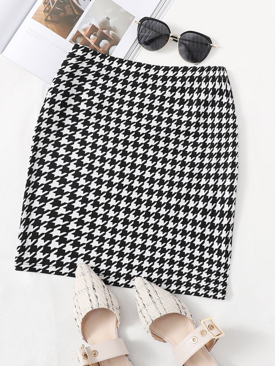 SHEIN Privé Houndstooth Print Skirt | SHEIN UK