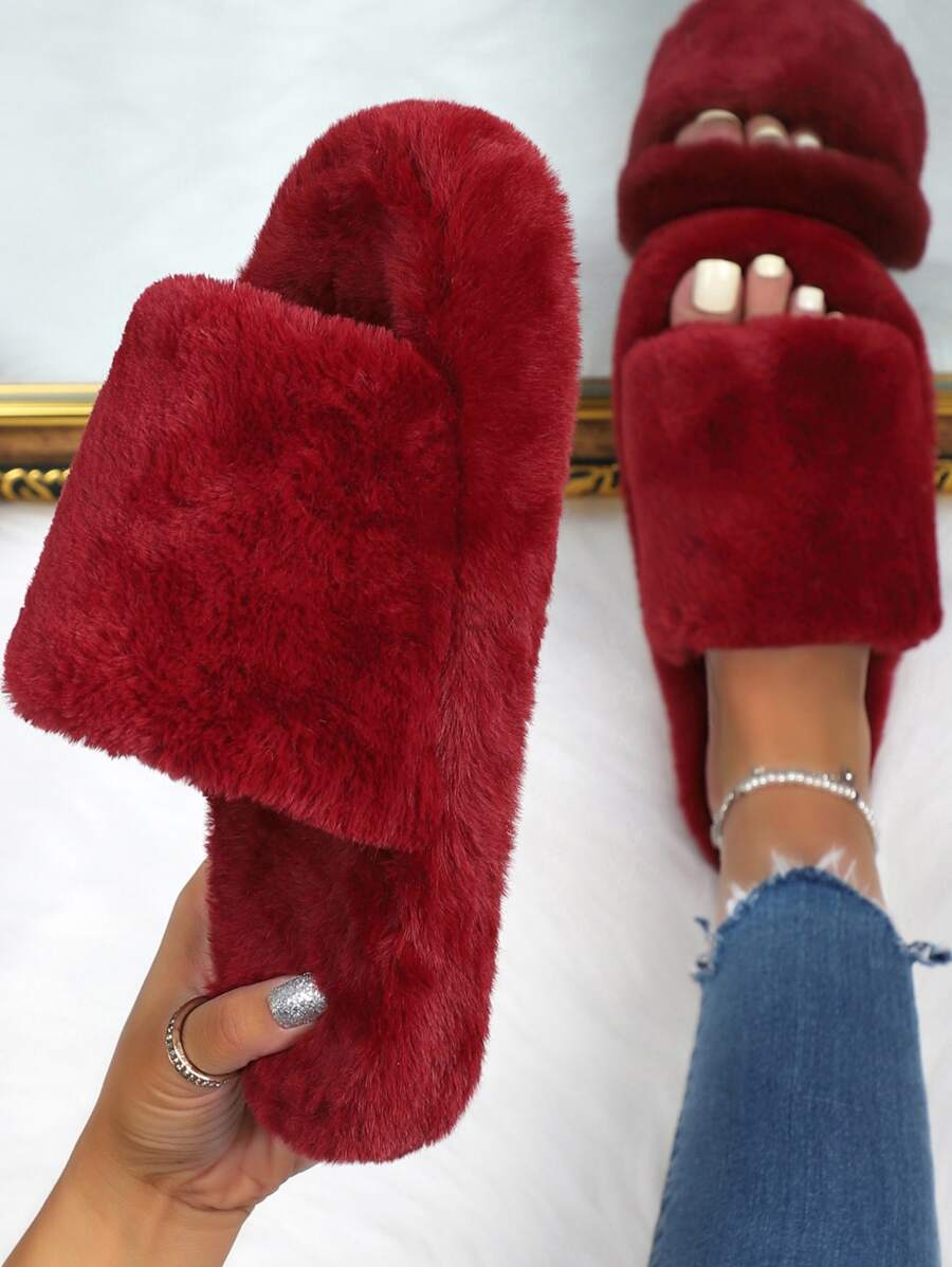 Open Toe Wide Fit Fluffy Slippers | SHEIN USA