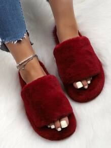Open Toe Wide Fit Fluffy Slippers | SHEIN USA
