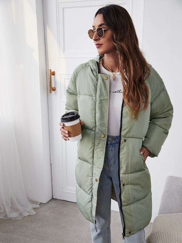 Solid Zip Up Hooded Puffer Coat | SHEIN USA