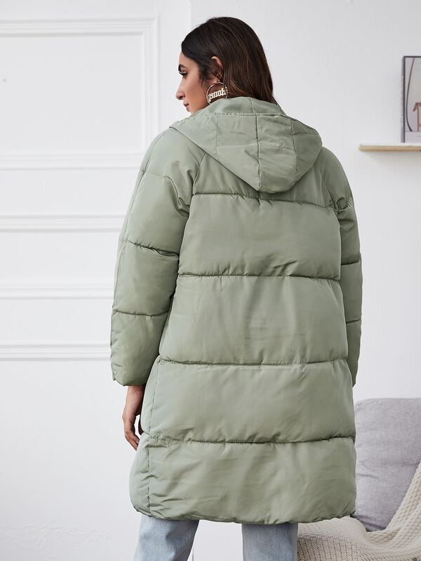 Solid Zip Up Hooded Puffer Coat | SHEIN USA