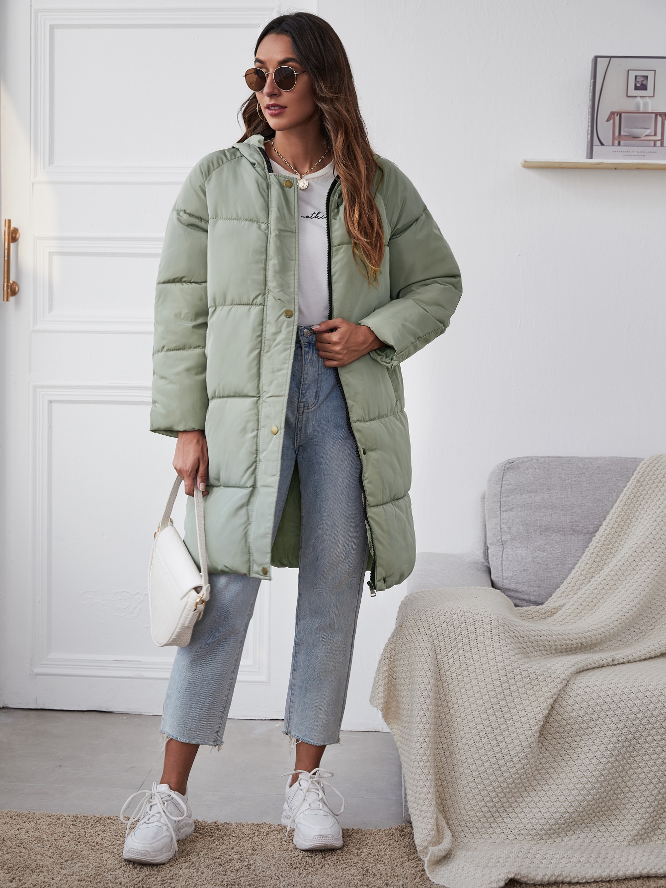 Solid Zip Up Hooded Puffer Coat | SHEIN USA