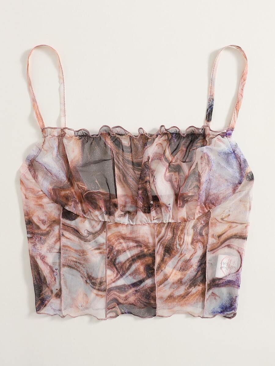 SHEIN Splash Ink Print Crop Mesh Cami Top | SHEIN UK