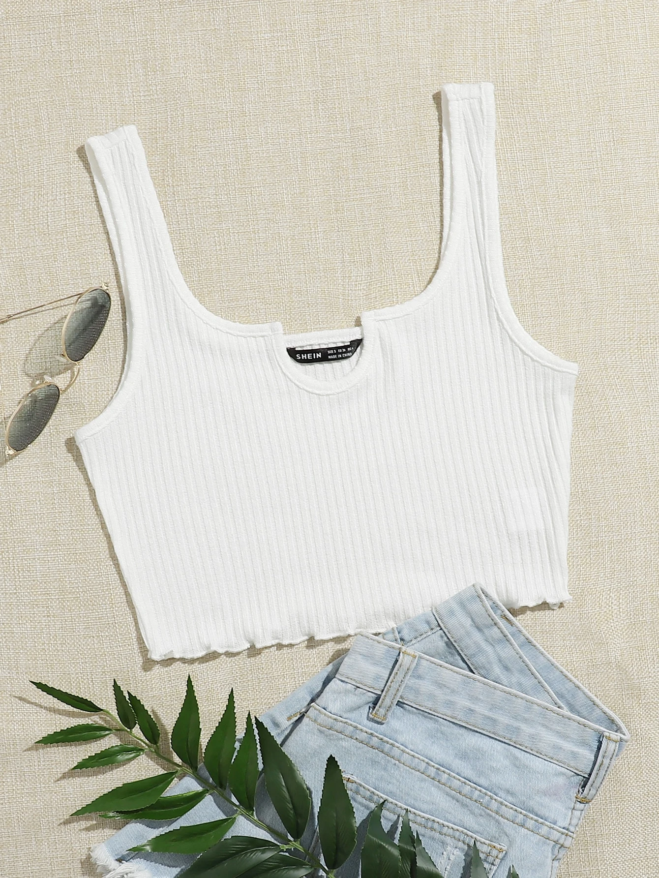 Shein Ezwear Tank Top Ribete En Forma De Lechuga Tejido De Canalé De
