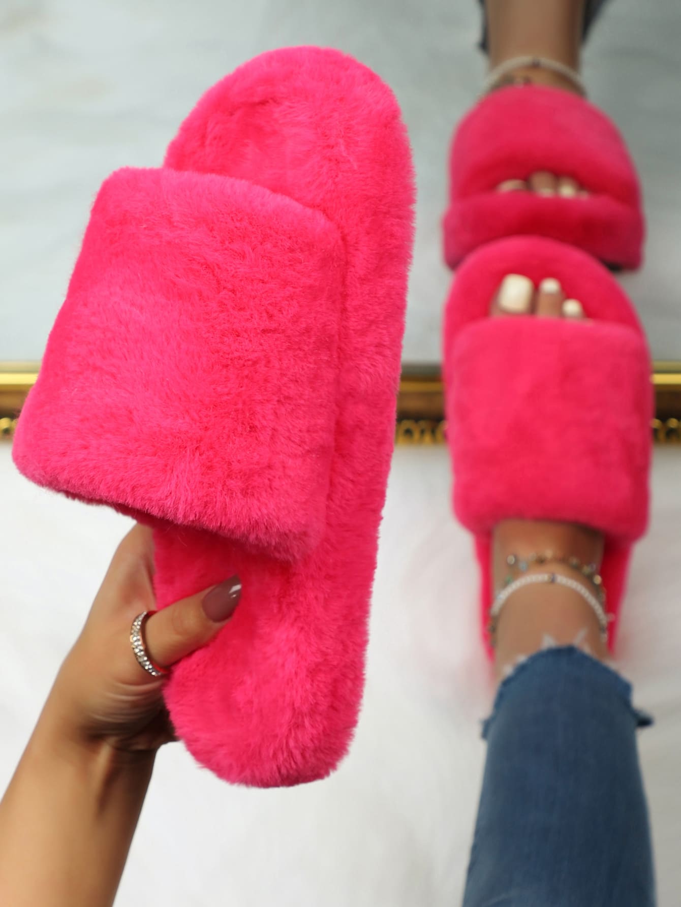 Open Toe Fluffy Slippers | SHEIN USA