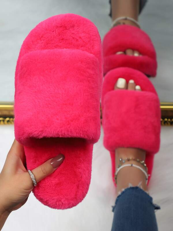 Open Toe Fluffy Slippers | SHEIN USA