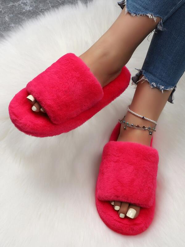 Open Toe Fluffy Slippers | SHEIN USA
