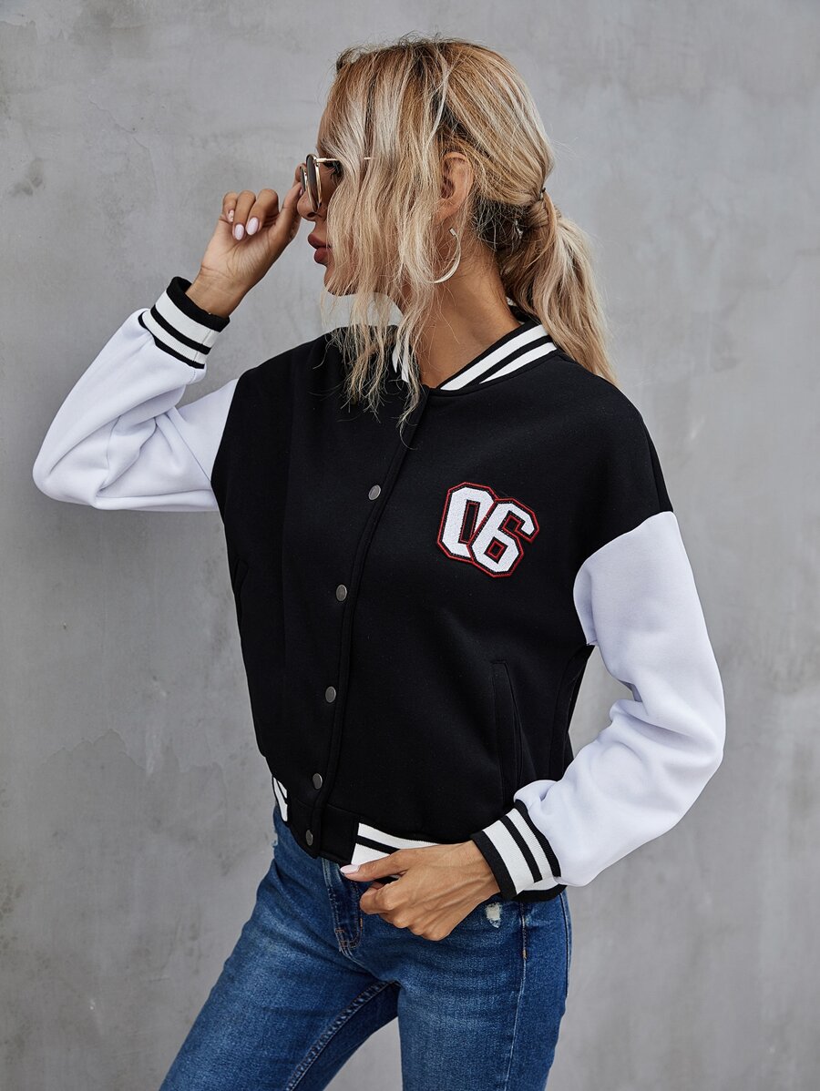 Number Patched Color Block Varsity Jacket | SHEIN EUR