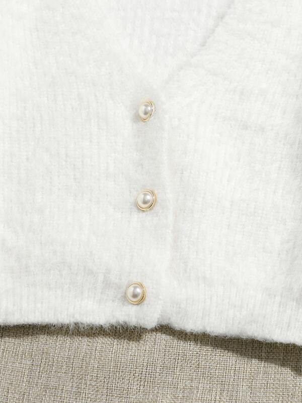 Pearl Button Up Fuzzy Cardigan | SHEIN USA