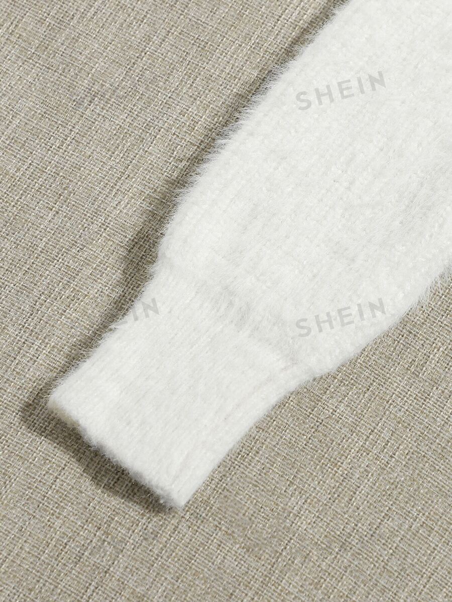 SHEIN EZwear Pearl Button Up Fuzzy Cardigan | SHEIN UK