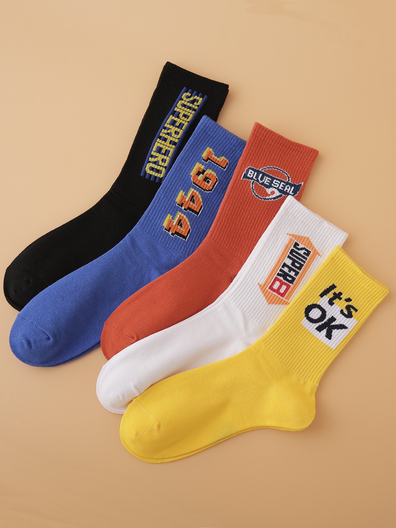 5pairs Men Letter Graphic Socks