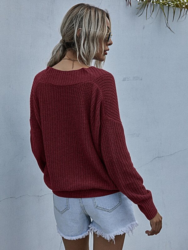 Surplice Neck Drop Shoulder Oversized Sweater | SHEIN USA