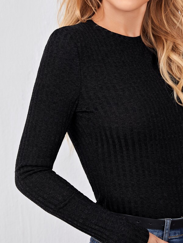 SHEIN Rib-knit Solid Form Fitted Tee | SHEIN USA