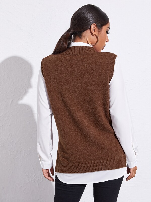 SHEIN Essnce High Low Hem Solid Sweater Vest | SHEIN USA