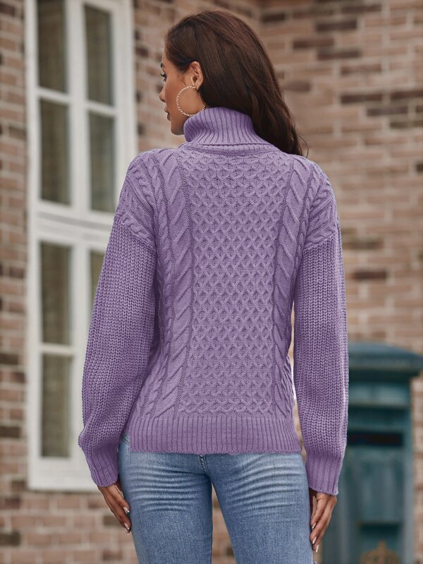 High Neck Cable Knit Sweater | SHEIN USA