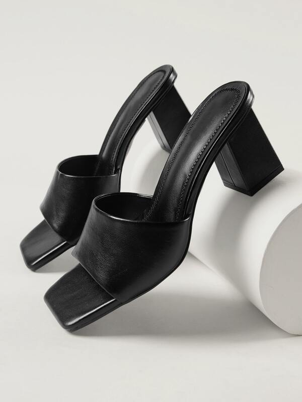 Open Square Toe Chunky Heel Mules | SHEIN USA