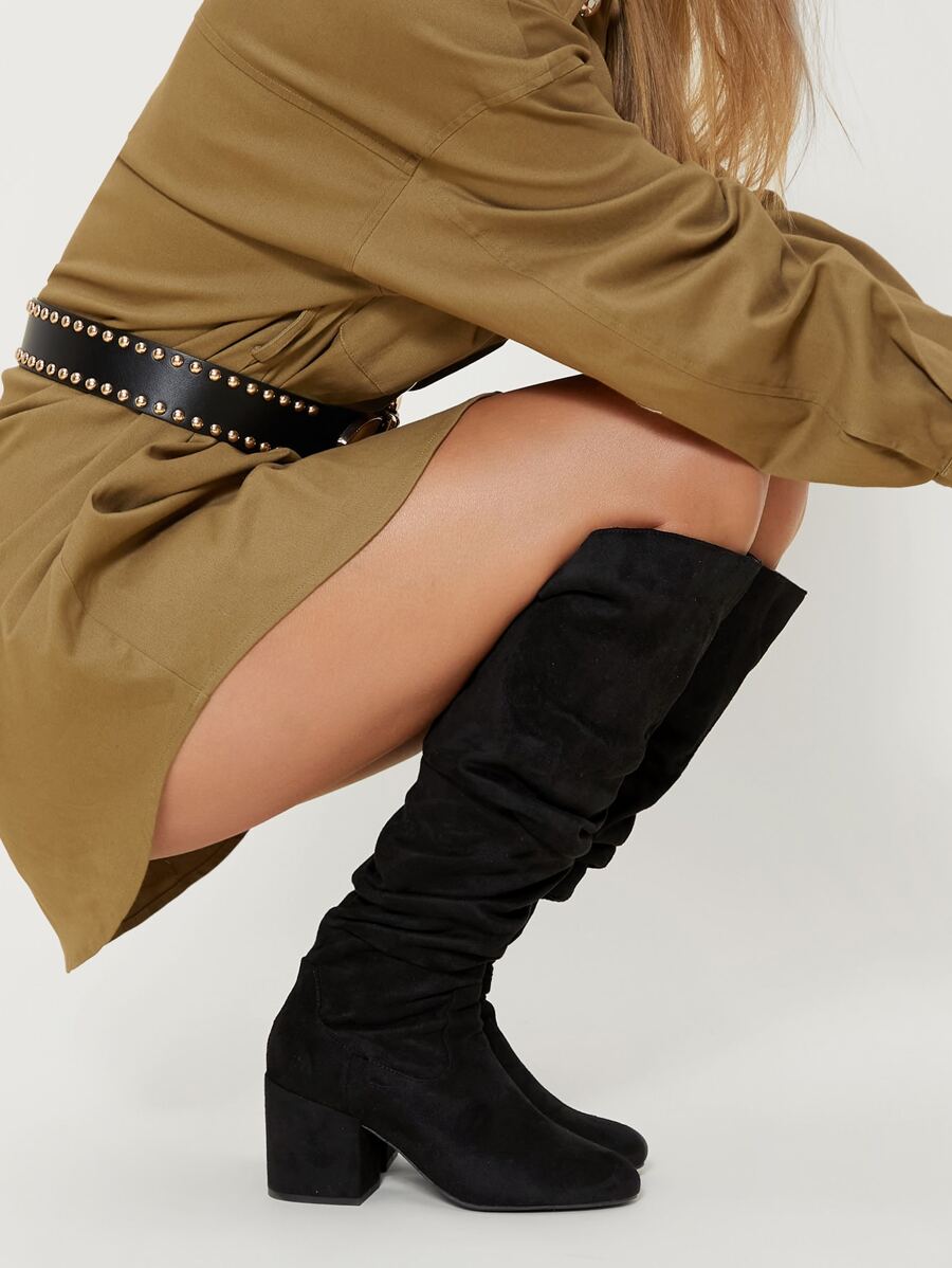 SHUZIA Women's Almond Toe High Chunky Heel Casual Knee High Boots ...