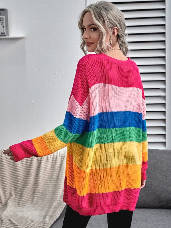 SHEIN Essnce Button Front Drop Shoulder Rainbow Stripe Cardigan | SHEIN USA