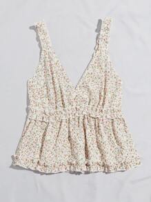 SHEIN VCAY Shirred Back Frill Trim Ditsy Floral Top | SHEIN USA