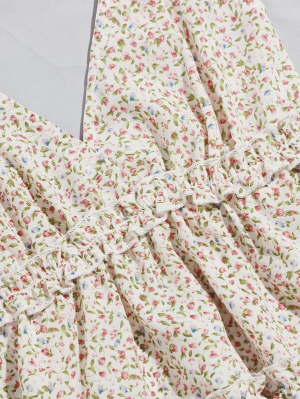 Shein Vcay Shirred Back Frill Trim Ditsy Floral Top Shein Usa