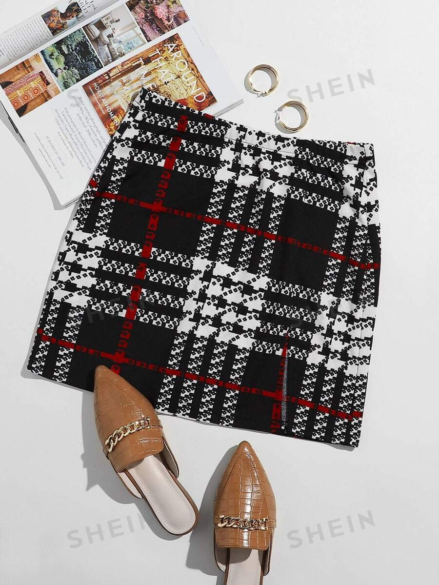 SHEIN Privé Split Hem Plaid Summer Skirt | SHEIN UK