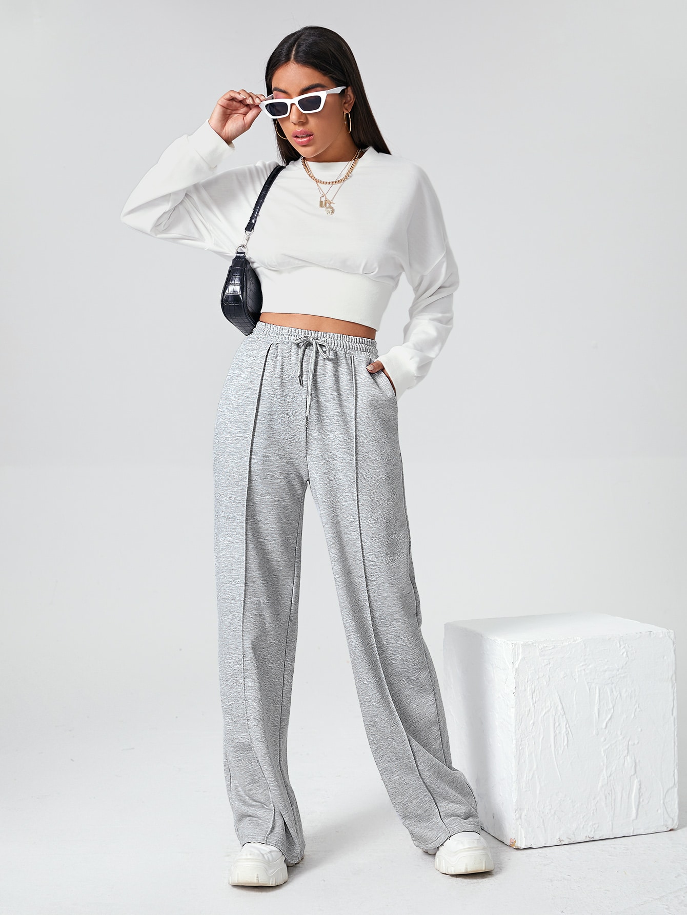 SHEIN Essnce Seam Front Solid Joggers | SHEIN UK