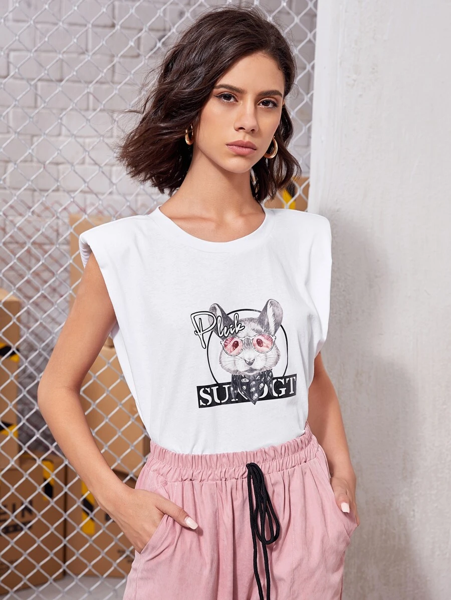 SHEIN Top tank con estampado de dibujos animados con letra | Moda de ...