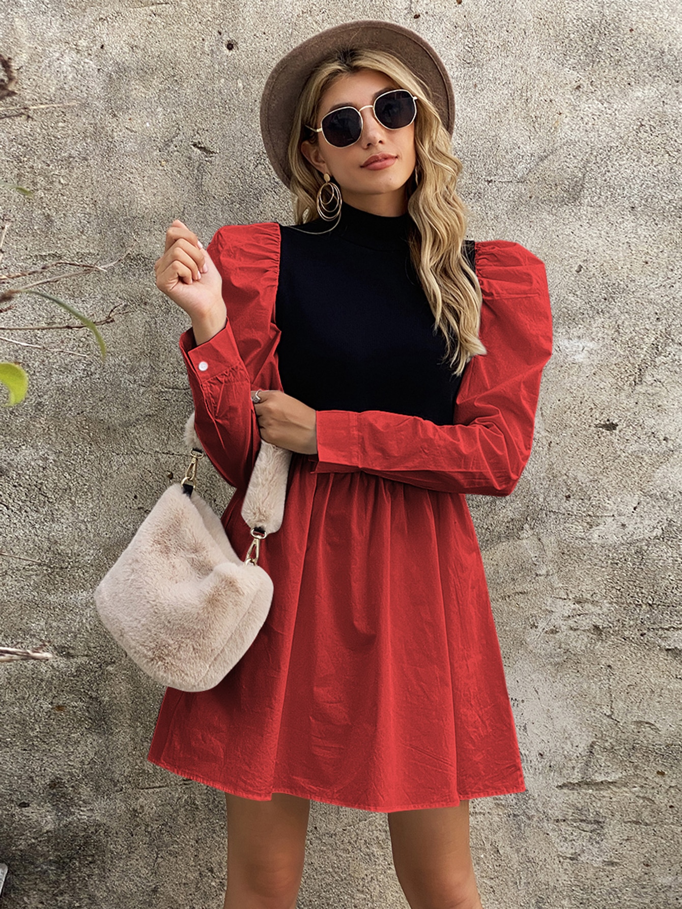 Shein Privé Mock Neck Gigot Sleeve Colorblock Dress Shein Usa