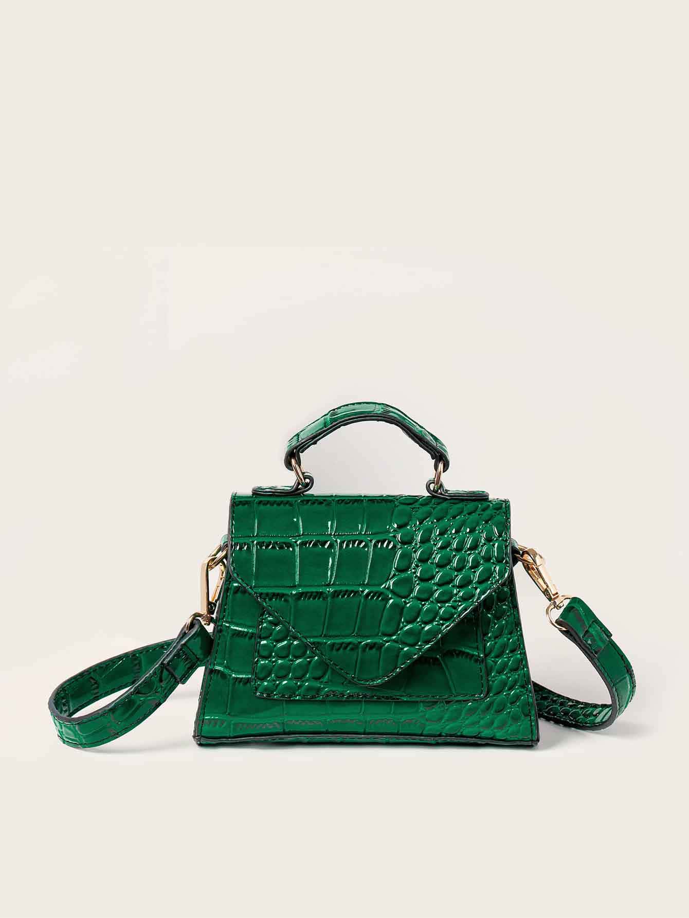 Mini Crocodile Embossed Flap Satchel Bag | SHEIN USA