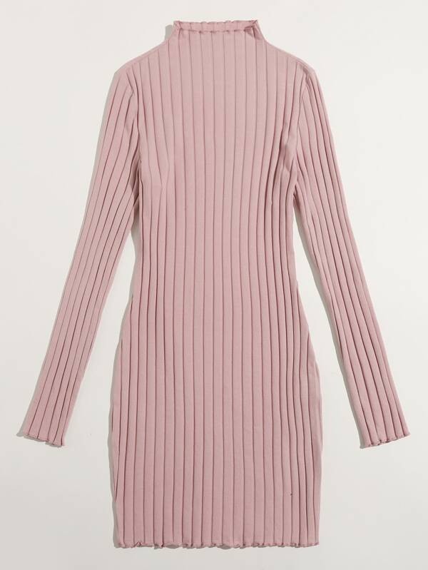 Shein Privé Mock Neck Lettuce Trim Rib Knit Dress Shein Usa