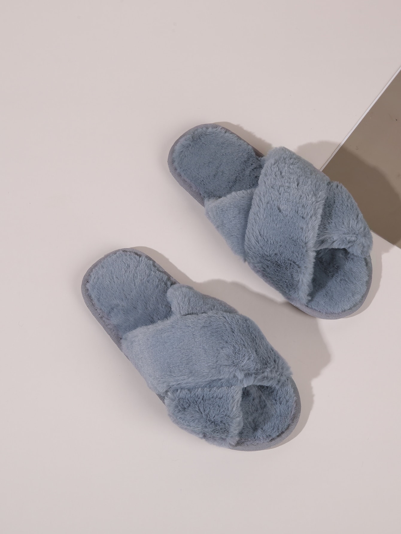 Minimalist Cross Strap Fluffy Slippers