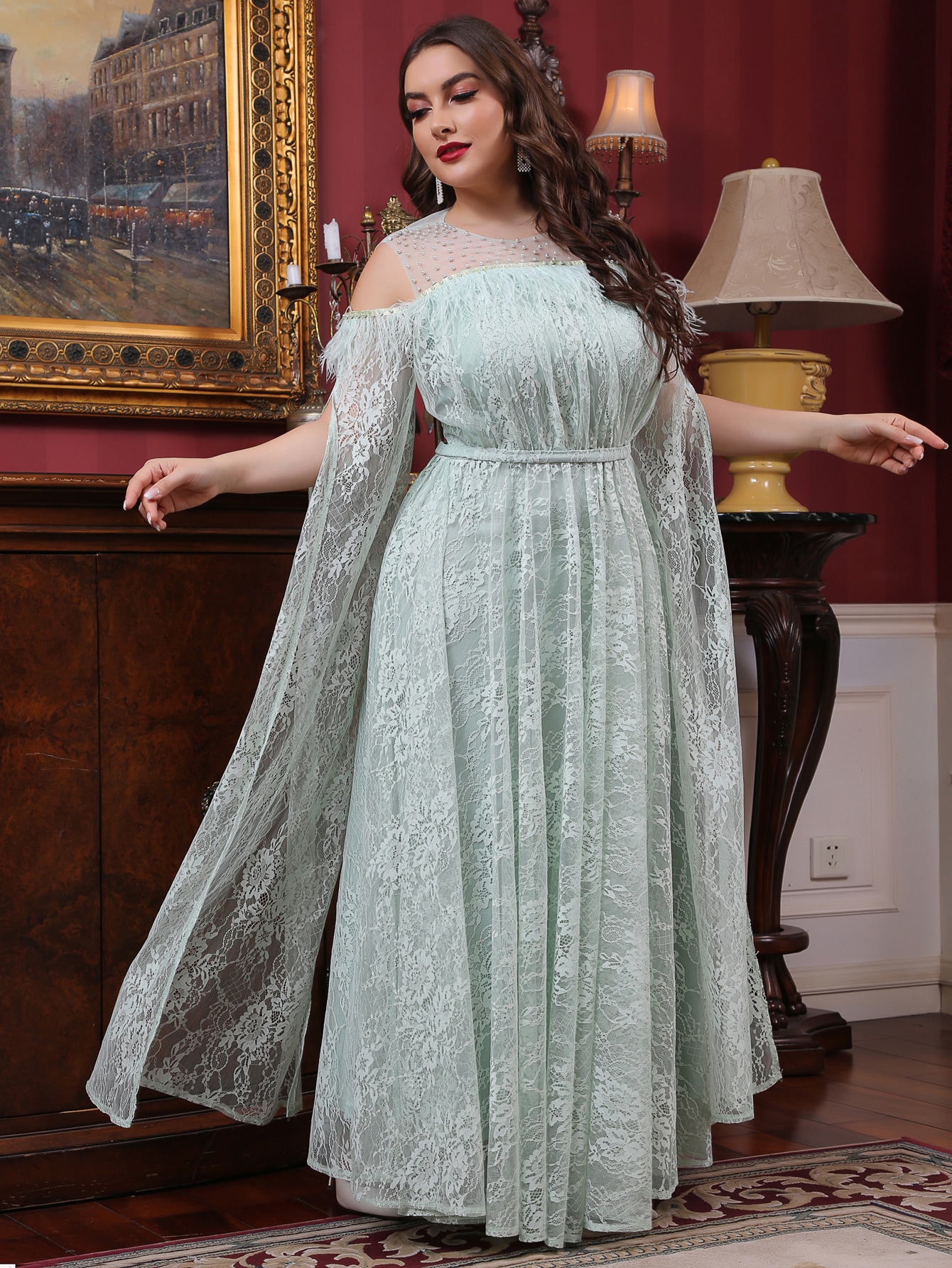 Plus Size Feather Trim Dress Dresses Images 2022