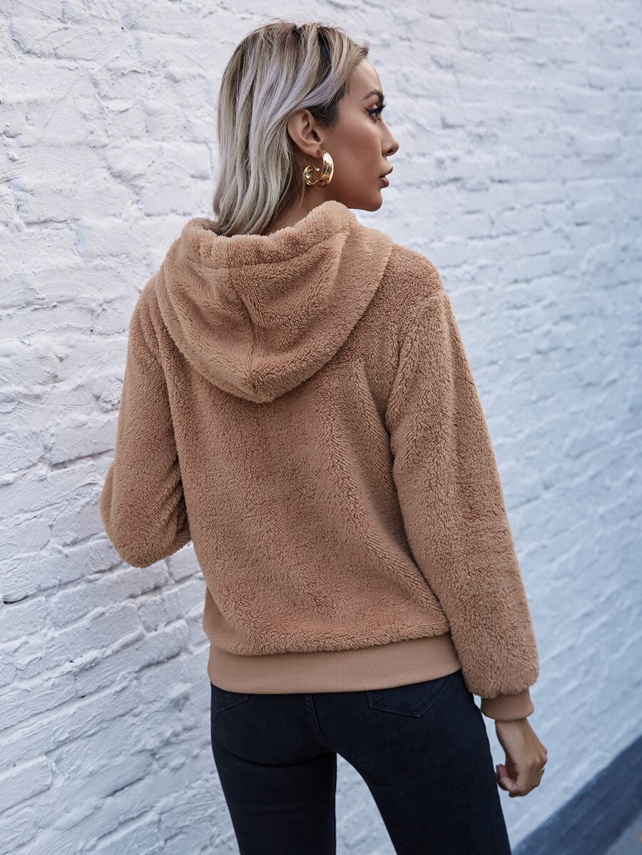 SHEIN LUNE Drop Shoulder Teddy Drawstring Hoodie | SHEIN UK