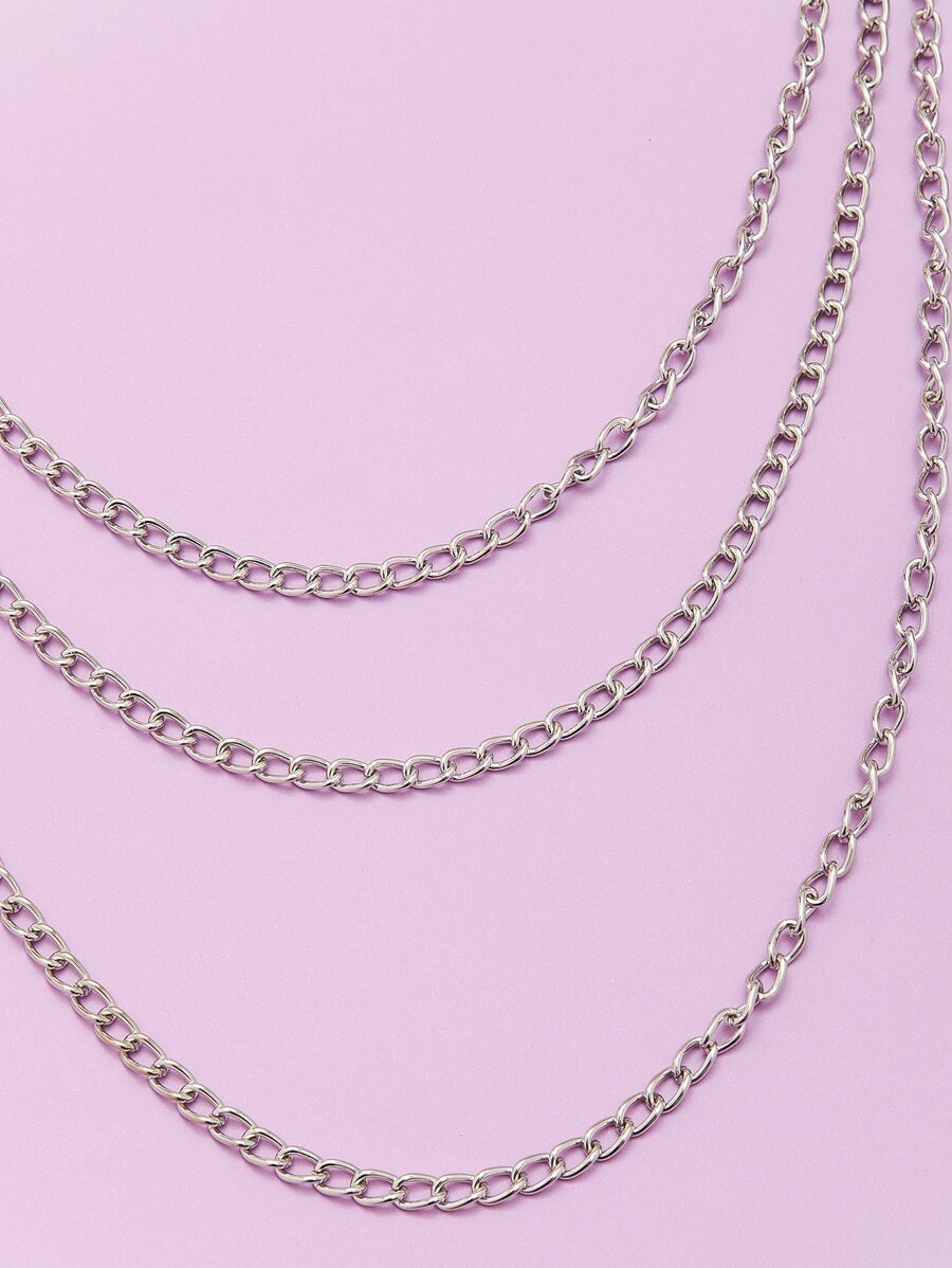 1pc Men's Silver Triple Chain Cool Fashionable Personality Metal Body ...