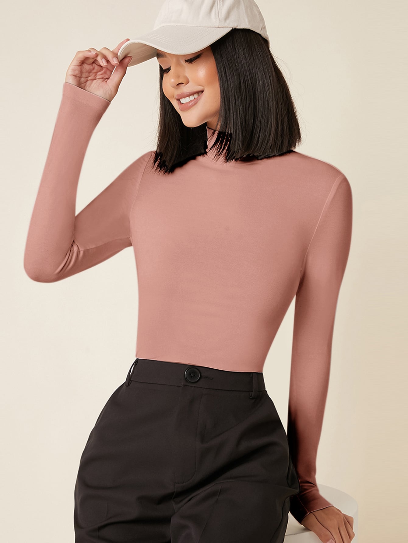 High Neck Solid Fitted Tee