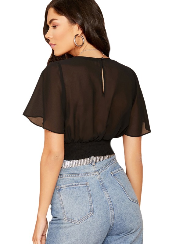 SHEIN WYWH Shirred Wide Hem Semi Sheer Back Top | SHEIN