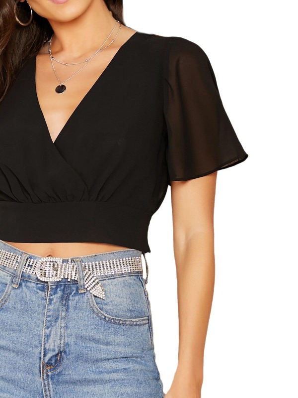 SHEIN WYWH Shirred Wide Hem Semi Sheer Back Top | SHEIN