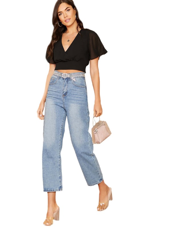 SHEIN WYWH Shirred Wide Hem Semi Sheer Back Top | SHEIN