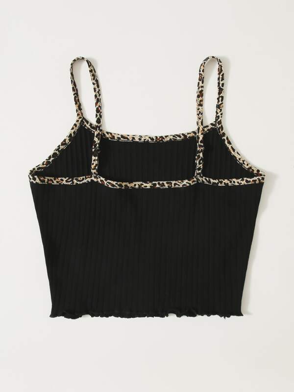 SHEIN EZwear Contrast Leopard Binding Lettuce Trim Cami Top | SHEIN USA
