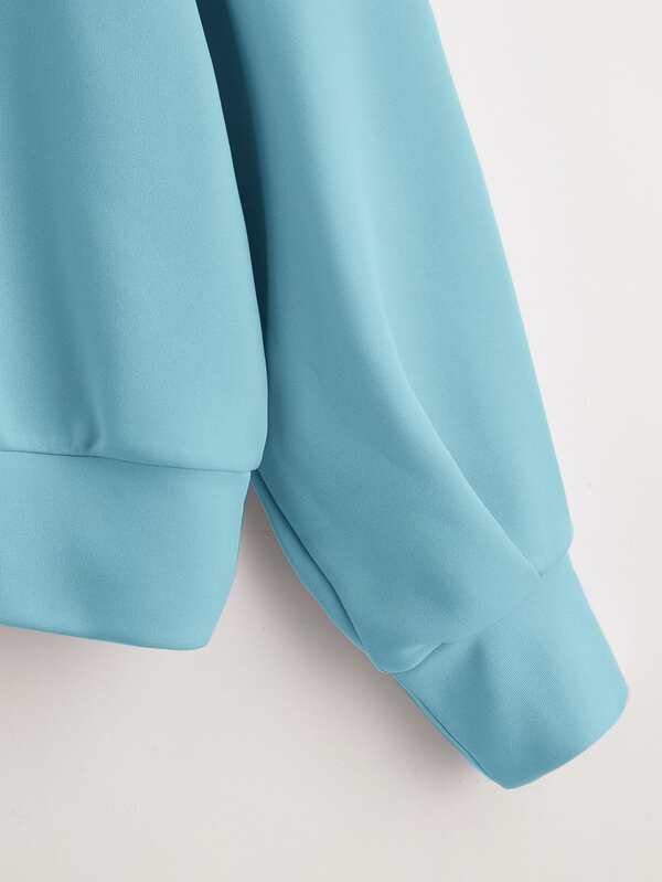 Drop Shoulder Fold Pleated Sleeve Solid Pullover | SHEIN EUR