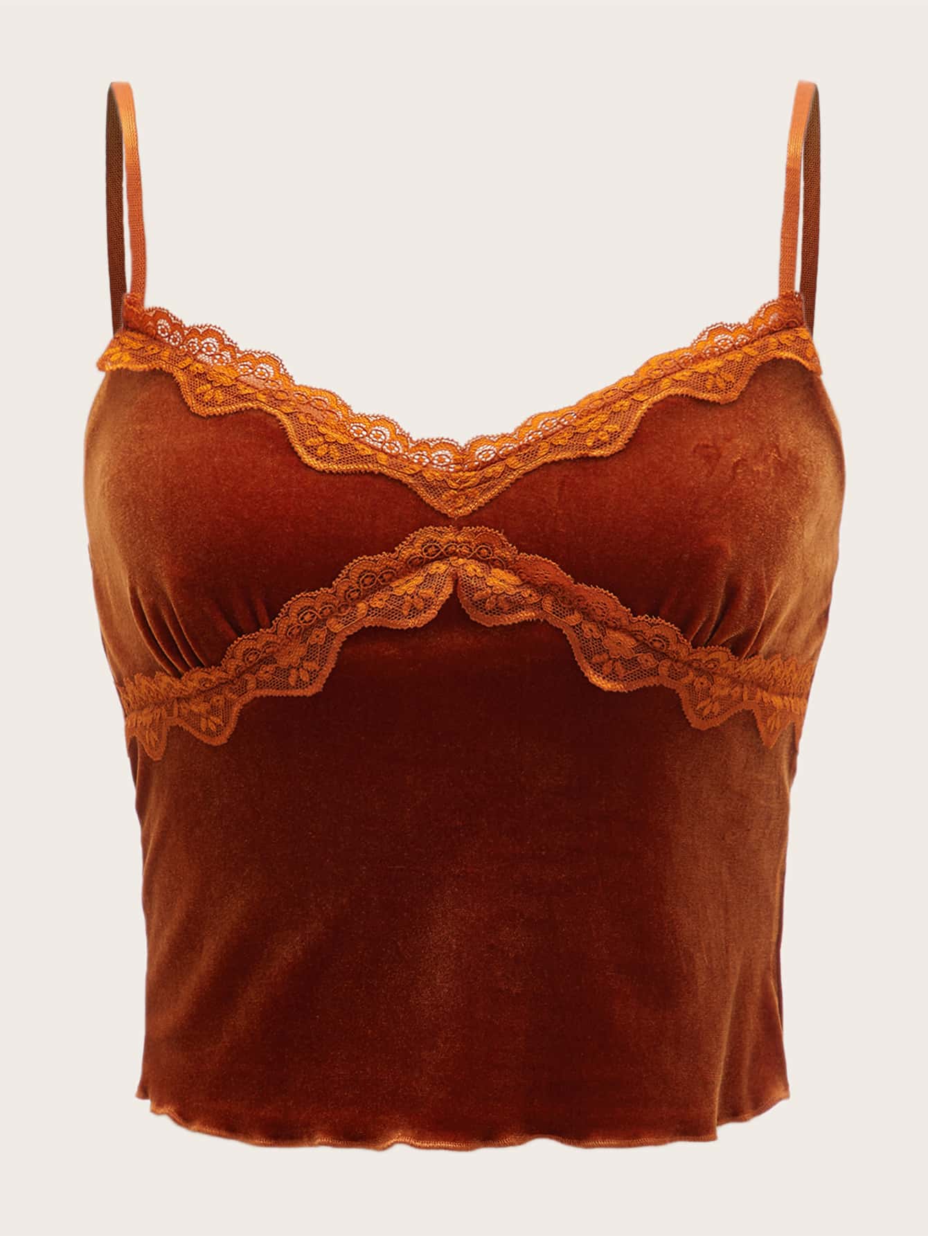 SHEIN ICON Lace Trim Velvet Cami Top | SHEIN USA