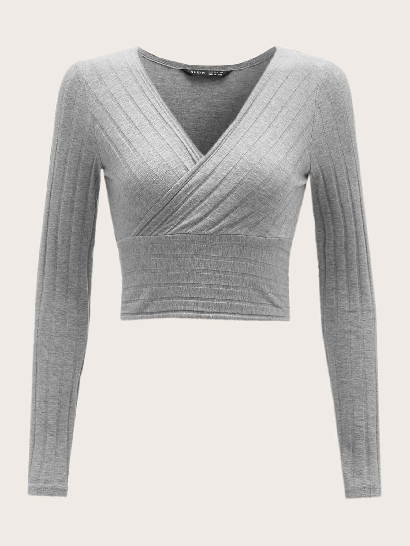 SHEIN Plunging Neck Rib-knit Slim Tee