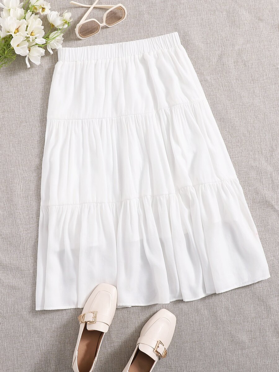 Solid Ruffle Hem Skirt | SHEIN USA