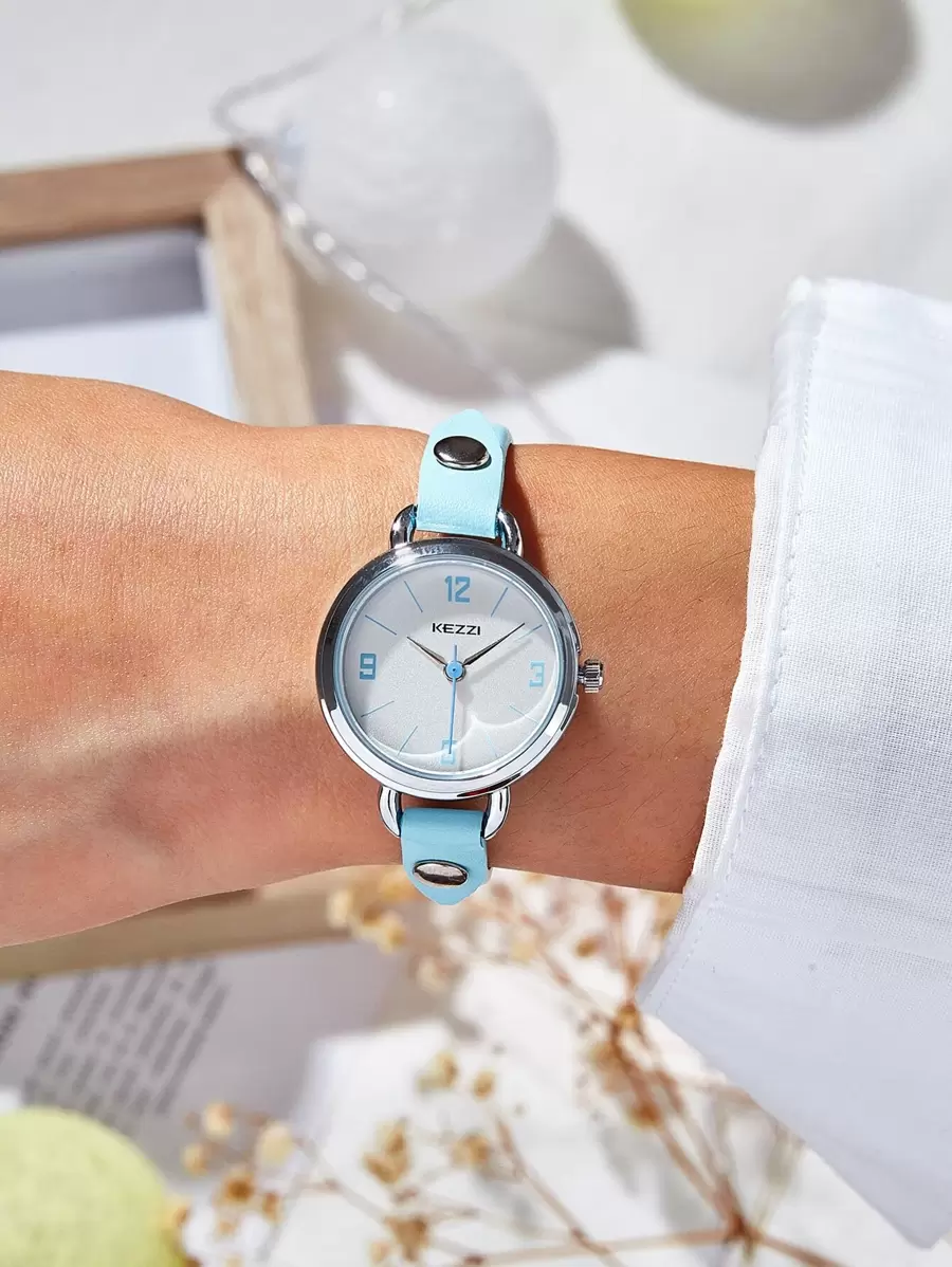 KEZZI KEZZI 1pc Women Blue PU Polyurethane Strap Fashionable Round Dial ...