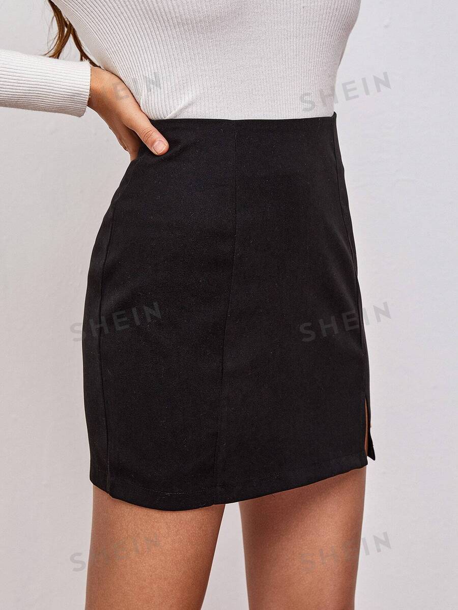 SHEIN Unity Solid Slit Hem Mini Skirt | SHEIN UK