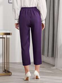 SHEIN BIZwear Button Fold Pleated Solid Pants | SHEIN USA