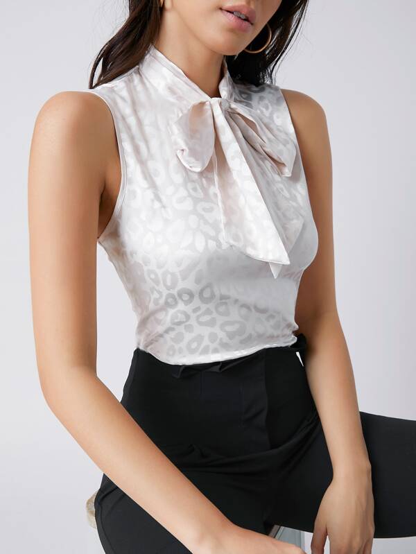 Shein Privé Tie Front Leopard Jacquard Satin Top Shein Uk