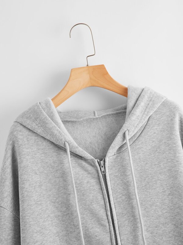 Solid Zip Up Drawstring Hooded Sweatshirt Shein Usa